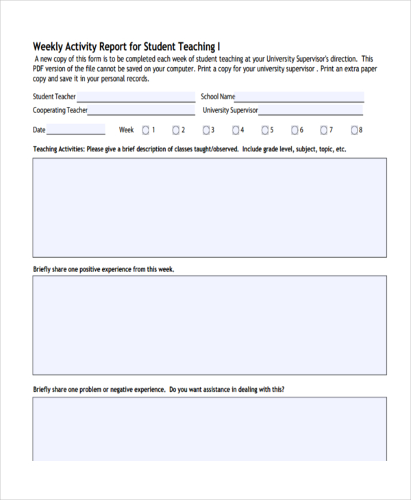Monthly Activity Report Template