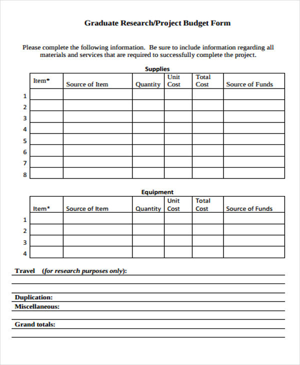 9 Research Budget Templates Word PDF