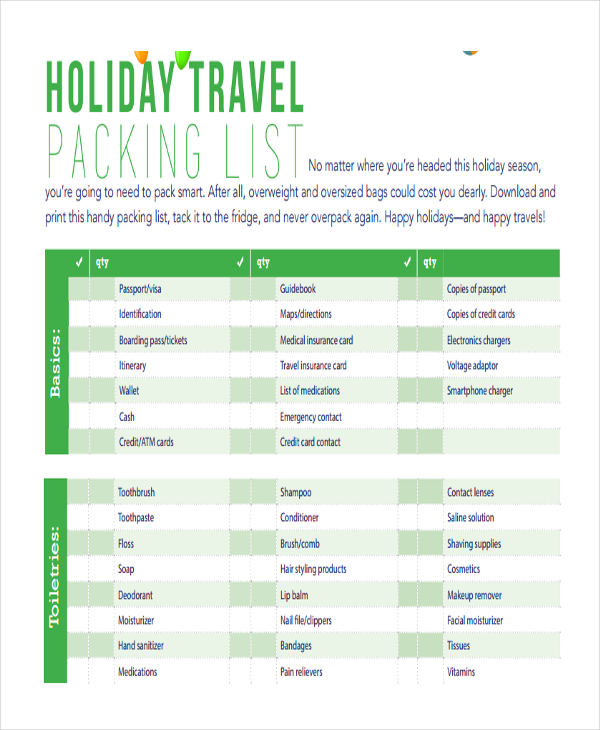 9+ Travel Packing List Templates - Free Samples, Examples Format Download