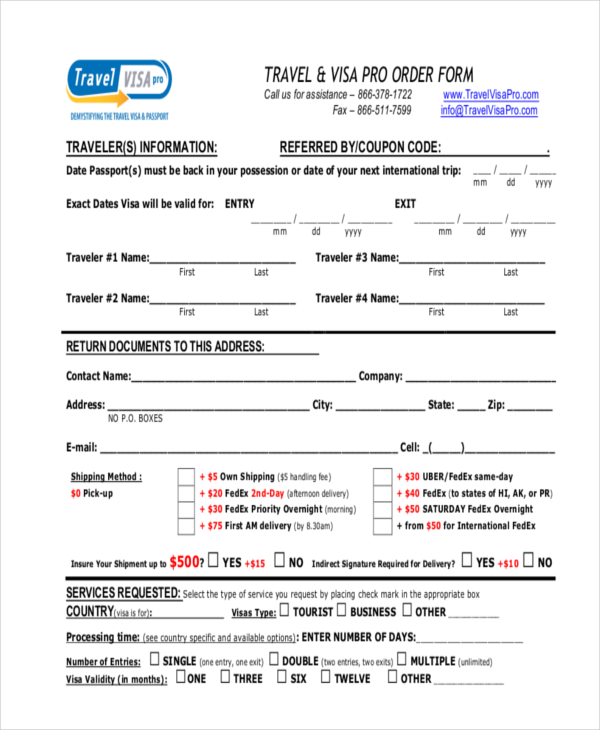 12+ Travel Order Forms - Free Samples, Examples, Format Download