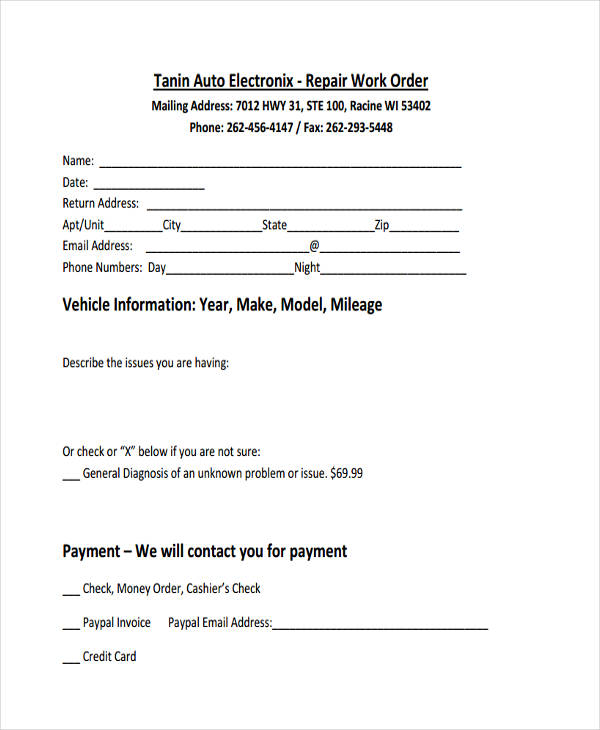 31+ Work Order Formats - Word, PDF, Docs