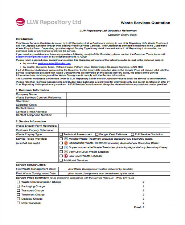 16+ Service Quotation Templates - Word, Excel, PDF