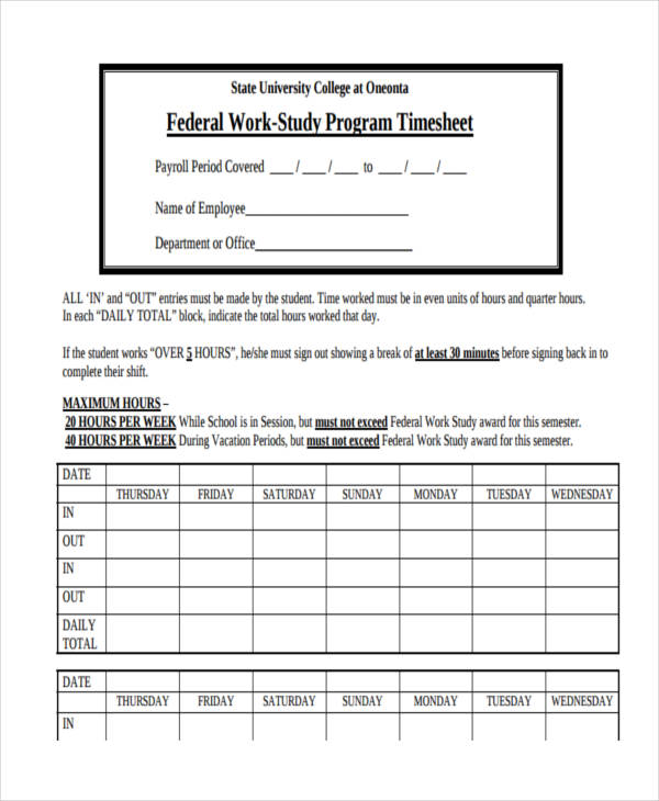 34 Free Timesheet Templates