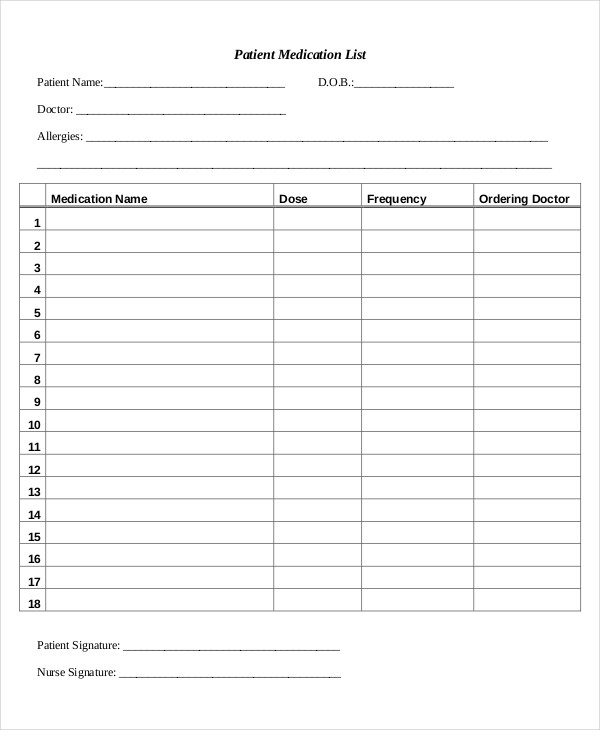 9+ Medication List Templates - Free Samples, Examples Format Download