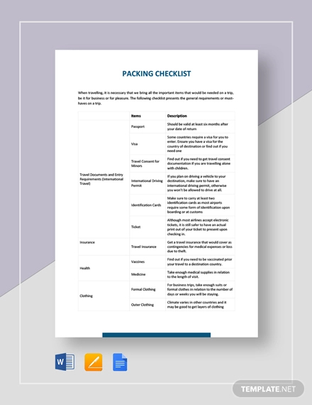 Packing Checklist - 11+ Free Word, PDF Documents Download