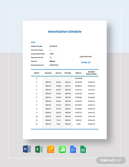 Amortization Schedule Template 8 Free Word Excel Documents Download