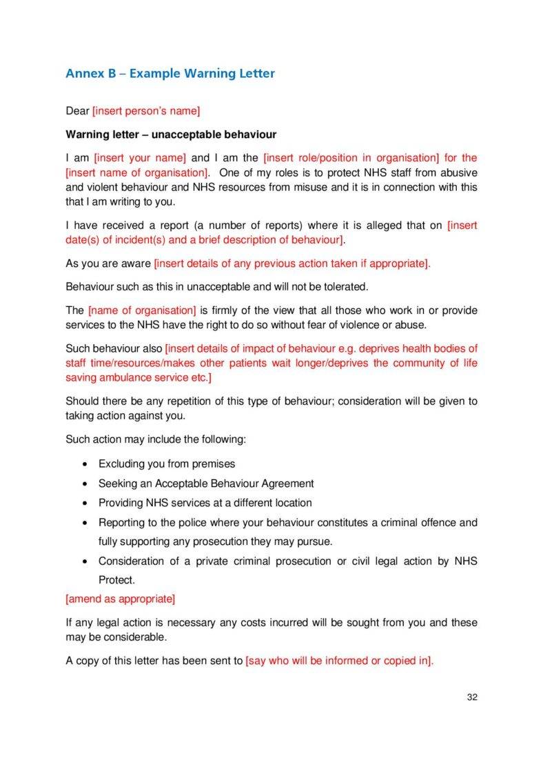 14 Writing Behavior Warning Letters DOC PDF