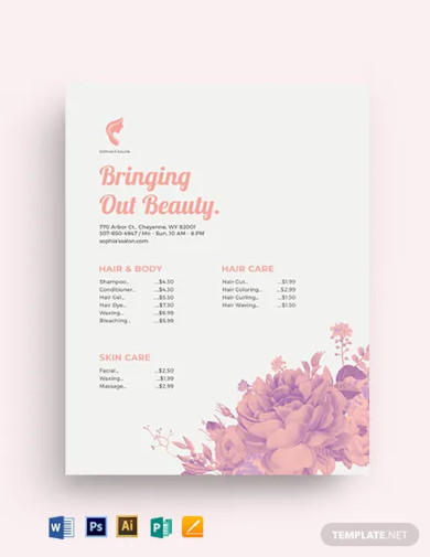 Hair Salon Price List Template Free Download FREE PRINTABLE TEMPLATES