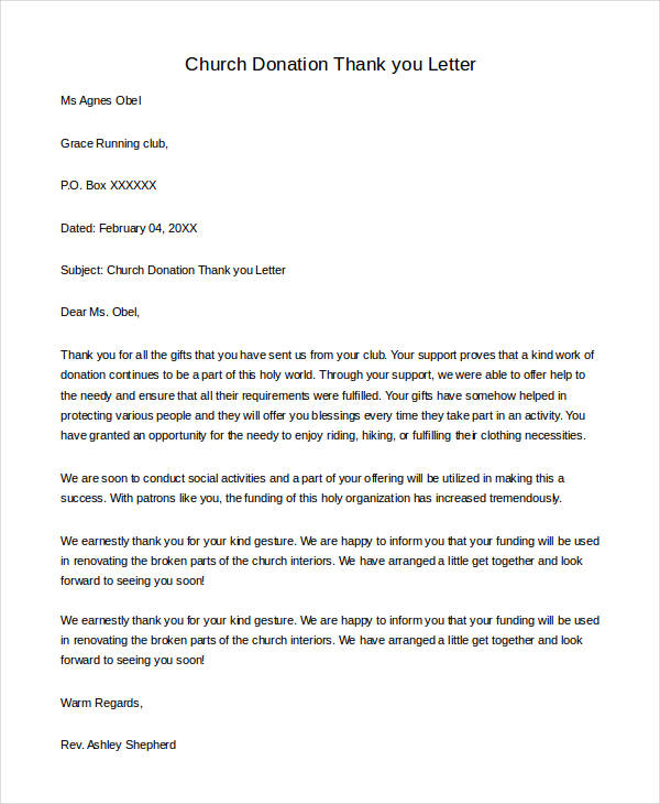 11 Thank You Letter For Donation DOC PDF