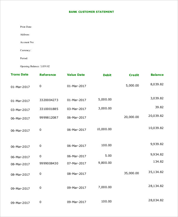 Bank Statement Template 28 Free Word PDF Document Downloads