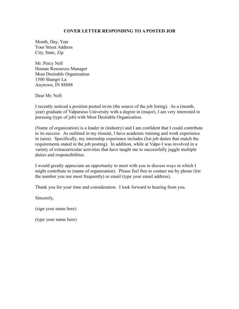 Cover Letter For Position Not Posted