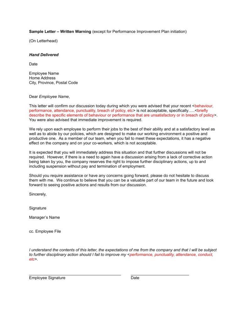 First Warning Letter To Employee For Poor Performance Infoupdate