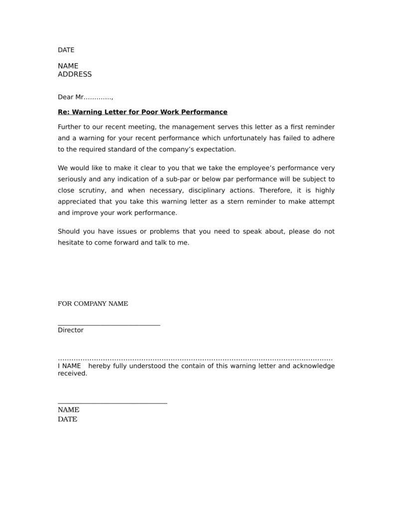 Sample Warning Letter To Employee For Poor Attendance Spreadsheet Vrogue