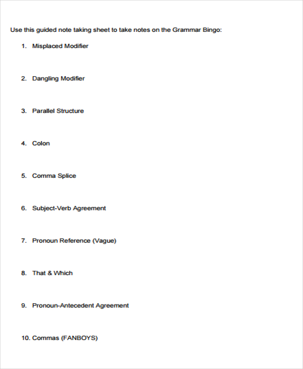 8 Guided Note Templates Samples Examples Format Download