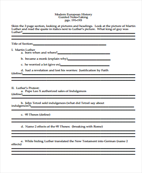 8 Guided Note Templates Samples Examples Format Download