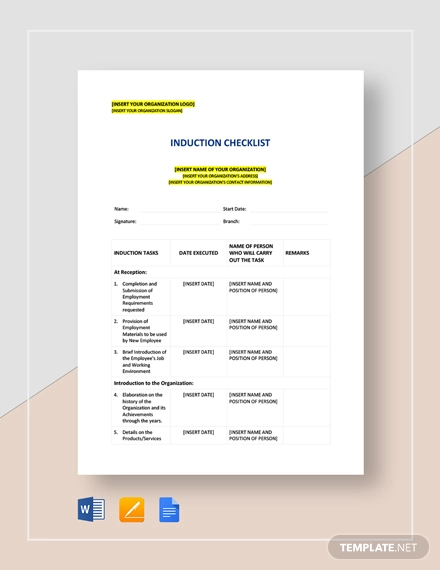 17+ Sample Induction Checklist Template - PDF, Word Format Download