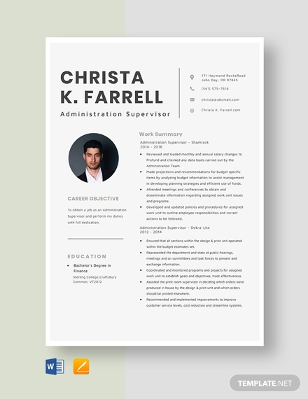 11+ Supervisor Resume Templates in MS Word | Pages | Photoshop | Publisher