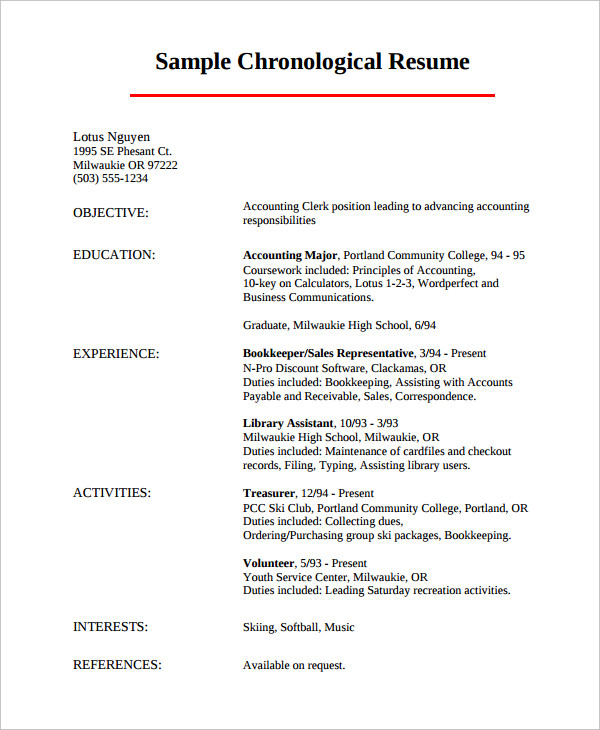 Chronological Resume Template - 28+ Free Word, PDF Documents Download