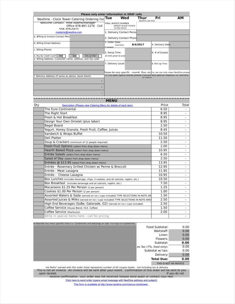 10+ Catering Order Form Templates - MS Word, Numbers, Pages