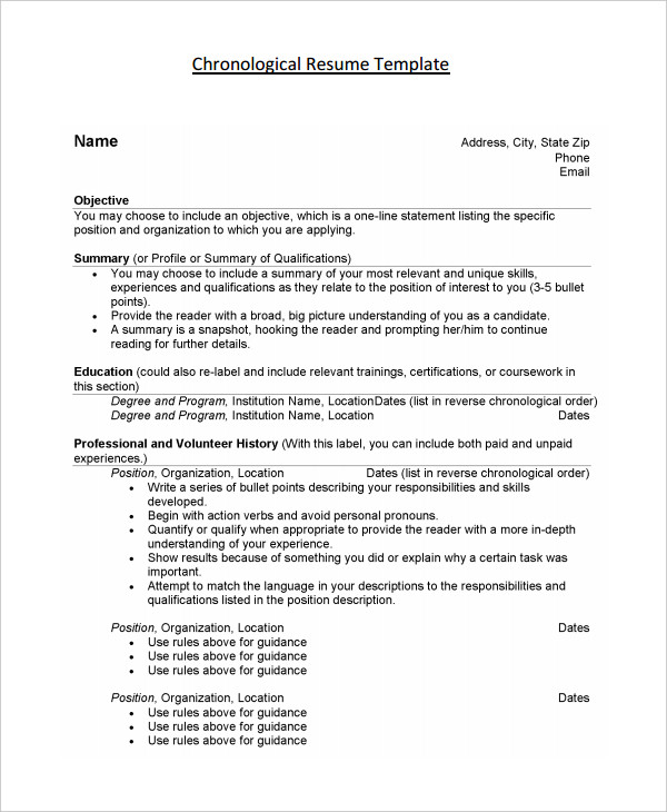 Chronological Resume Template - 28+ Free Word, PDF Documents Download