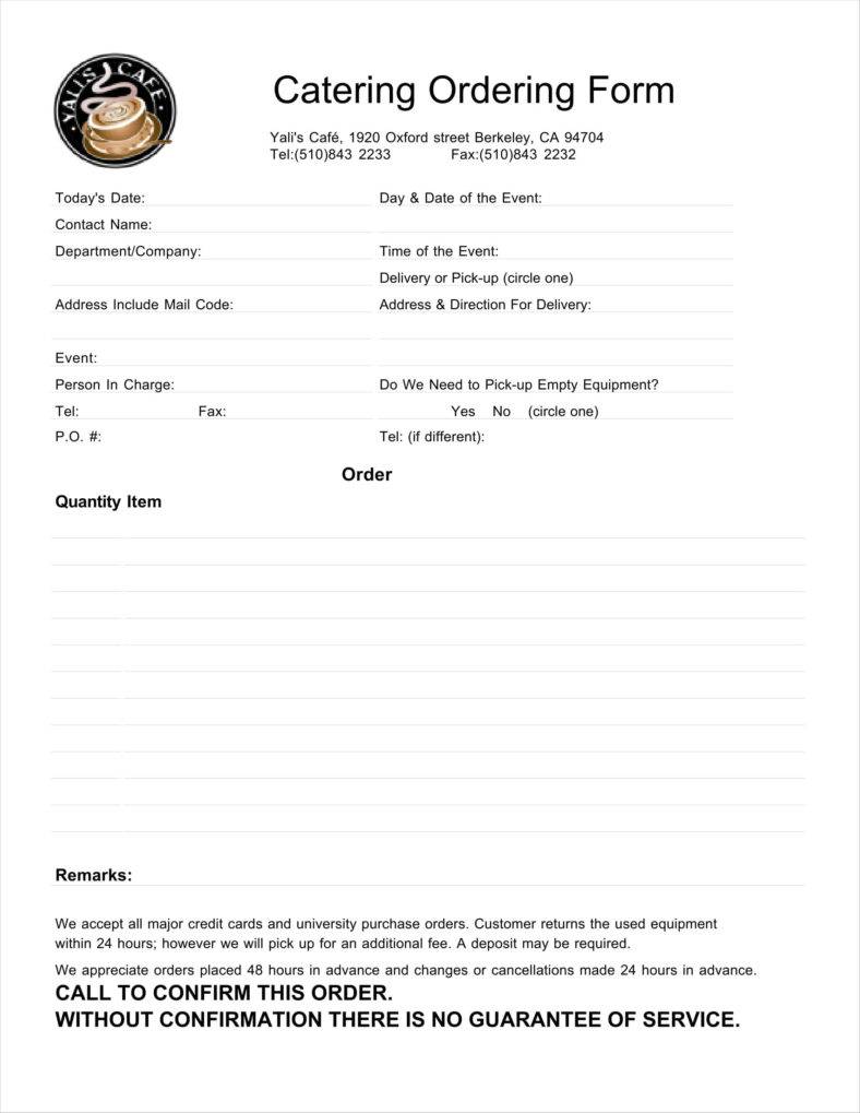 10+ Catering Order Form Templates - MS Word, Numbers, Pages