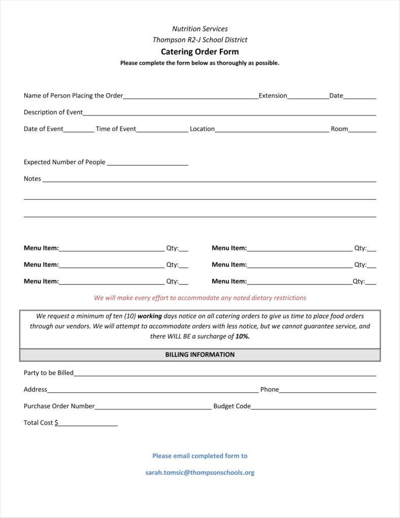 10 Catering Order Form Templates MS Word Numbers Pages