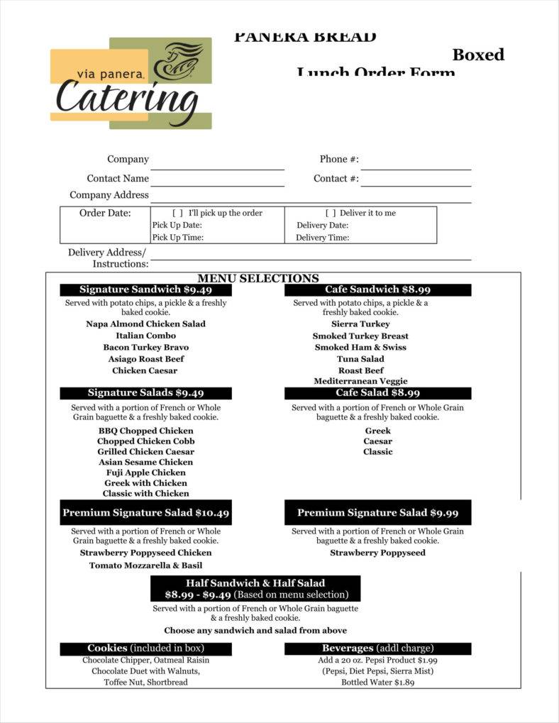 Catering Form Template Free Excel Templates