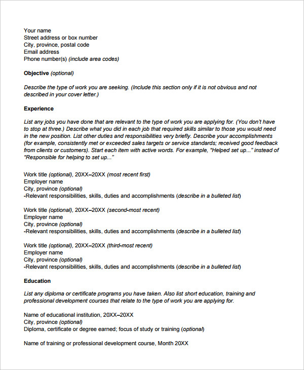 Chronological Resume Template - 28+ Free Word, PDF Documents Download