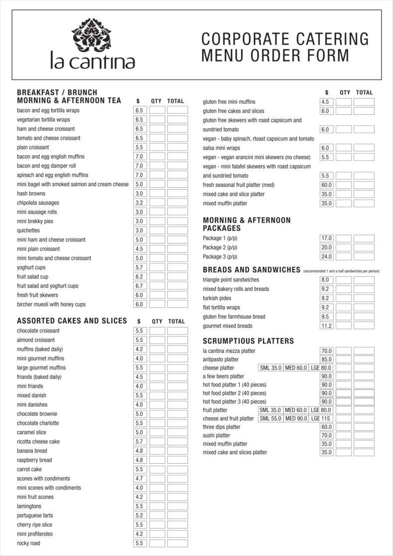 10+ Catering Order Form Templates - MS Word, Numbers, Pages