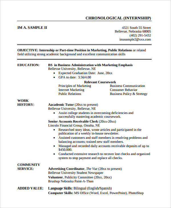 Chronological Resume Template - 28+ Free Word, PDF Documents Download