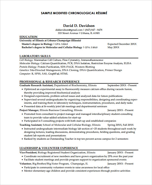 Chronological Resume Template - 28+ Free Word, PDF Documents Download