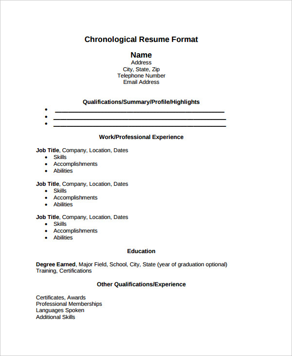 Chronological Resume Template - 28+ Free Word, PDF Documents Download