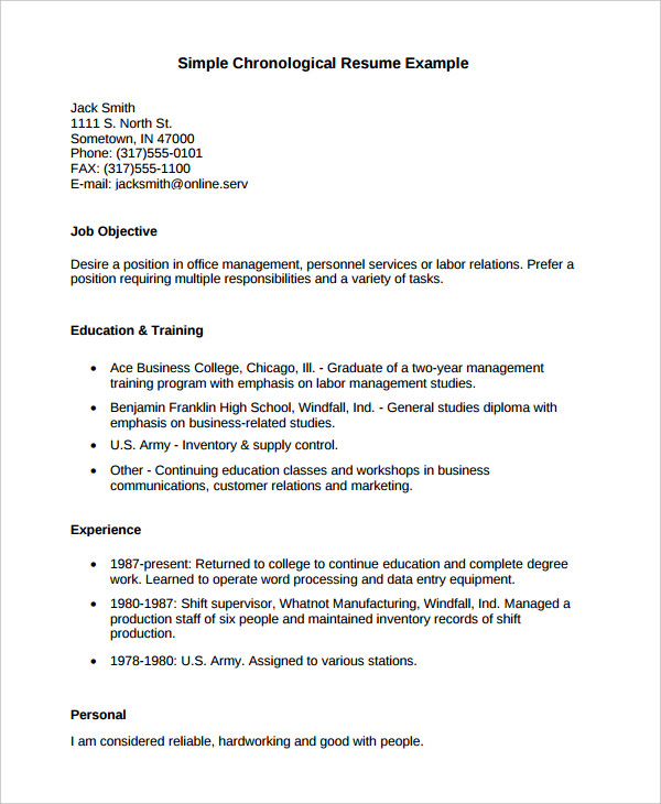 Chronological Resume Template - 28+ Free Word, PDF Documents Download
