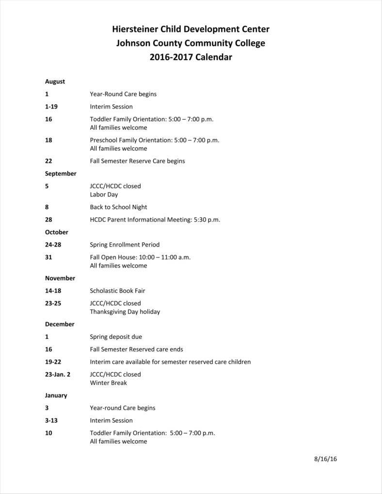 14+ Daycare Calendar Templates Free Samples, Examples Formats Download