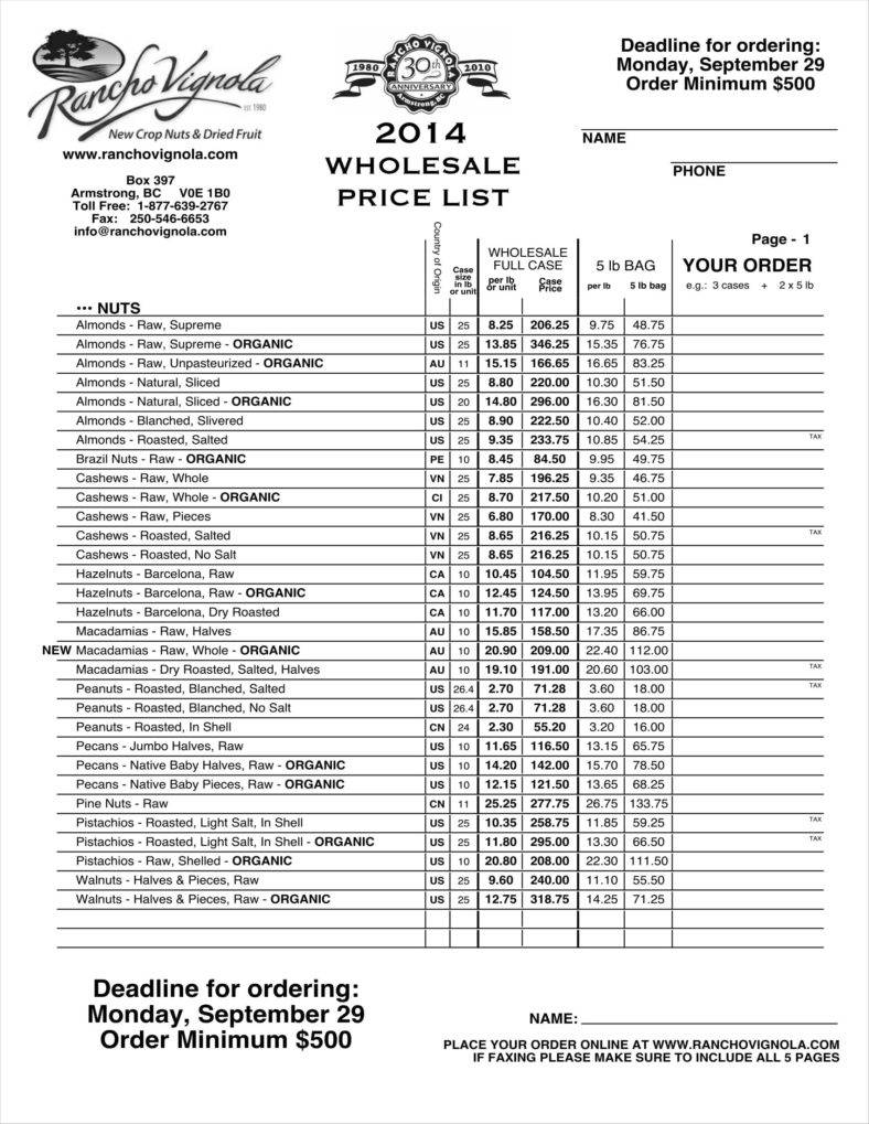 9 Wholesale Price Sheet Template Perfect Template Ideas