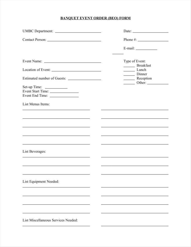 Banquet Event Order Form Template