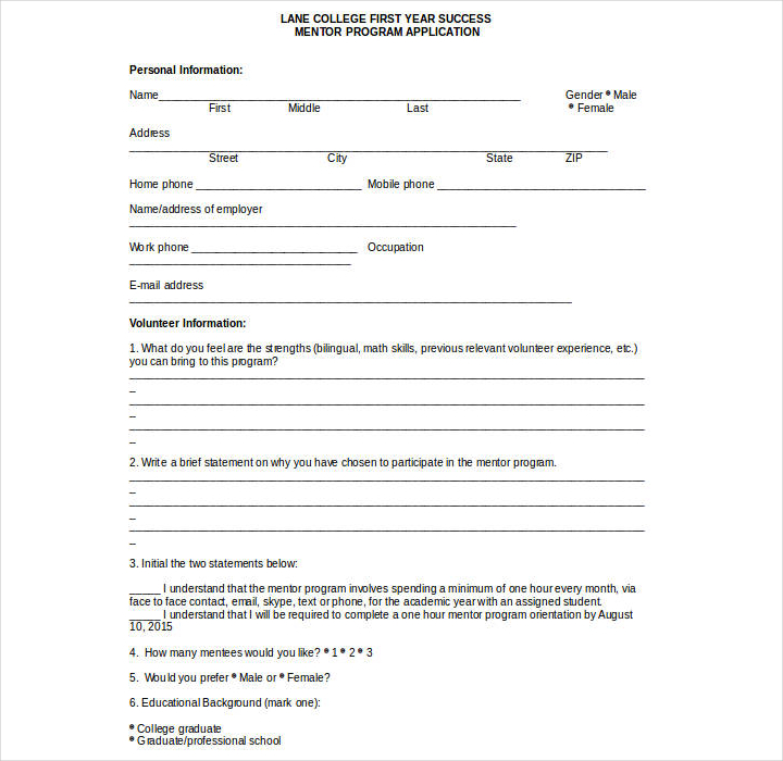 12+ Mentor Application Form Templates - Free Word, PDF Format Download