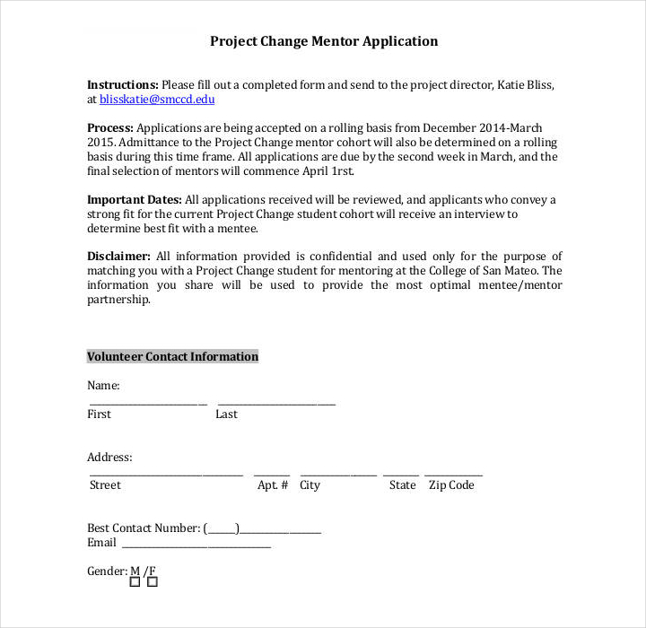 12+ Mentor Application Form Templates - Free Word, PDF Format Download