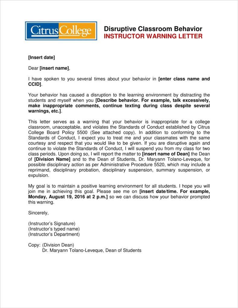 14 Sample Behavior Warning Letters DOC PDF Apple Pages Google Docs
