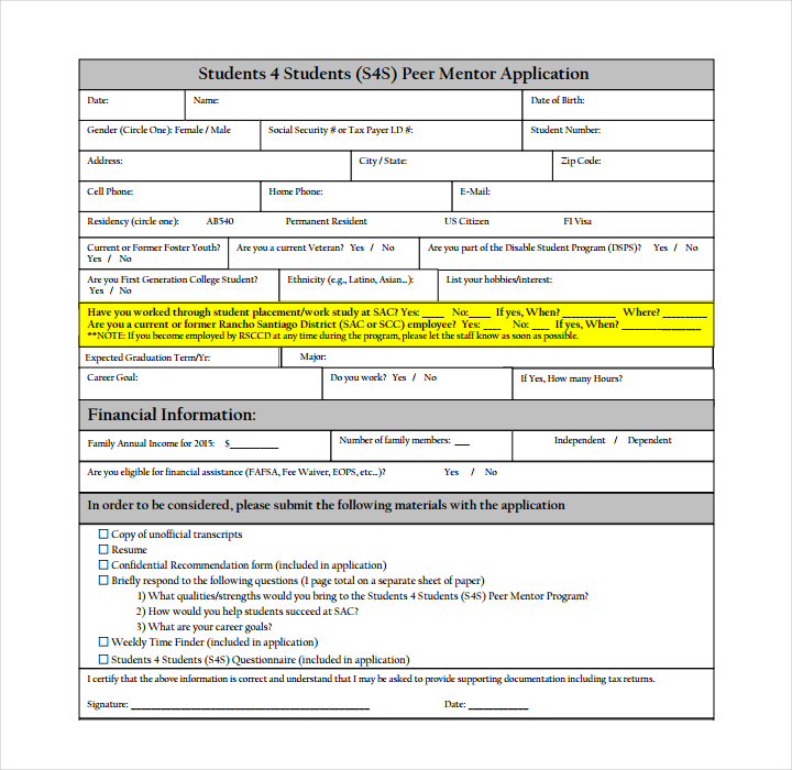 12+ Mentor Application Form Templates - Free Word, PDF Format Download