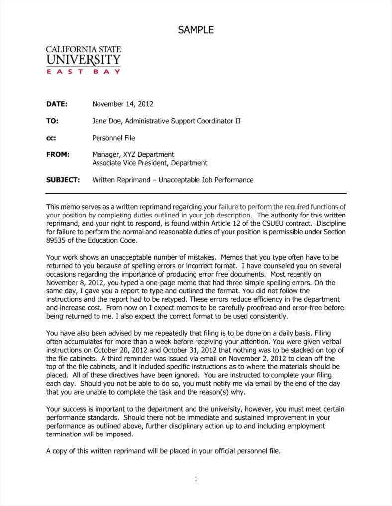 Letter Of Reprimand Template