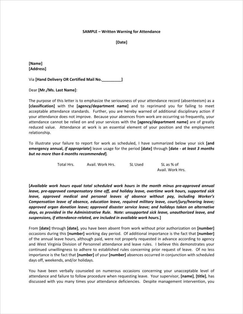13+ Absence Warning Letter Templates | Free Word, PDF, Excel Format ...