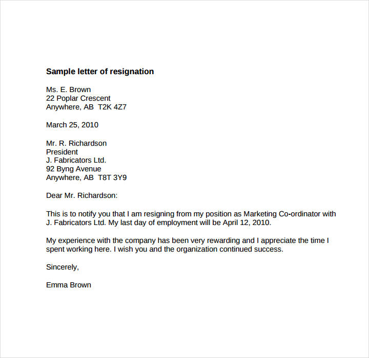 12+ Short Notice Resignation Letters - Free PDF, DOC Format Downloads