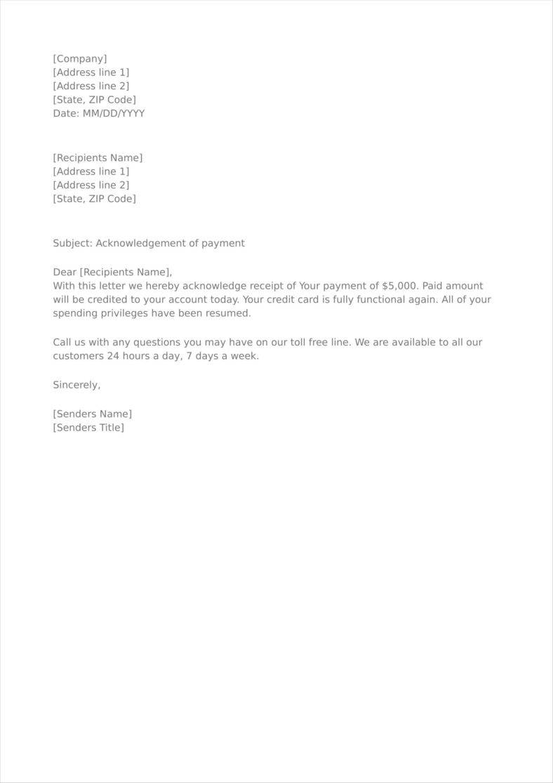 Letter Of Acknowledgement For Payment