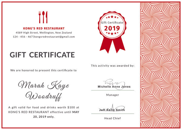 Printable Restaurant Gift Certificate Template Printable Templates