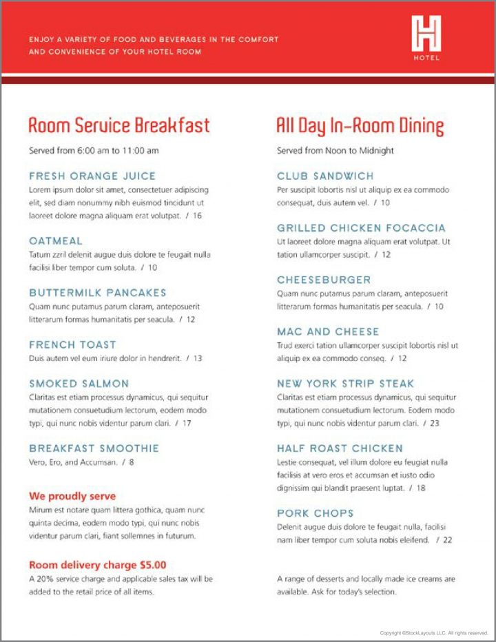 Cool Hotel Menu Designs - 10+ Free Templates
