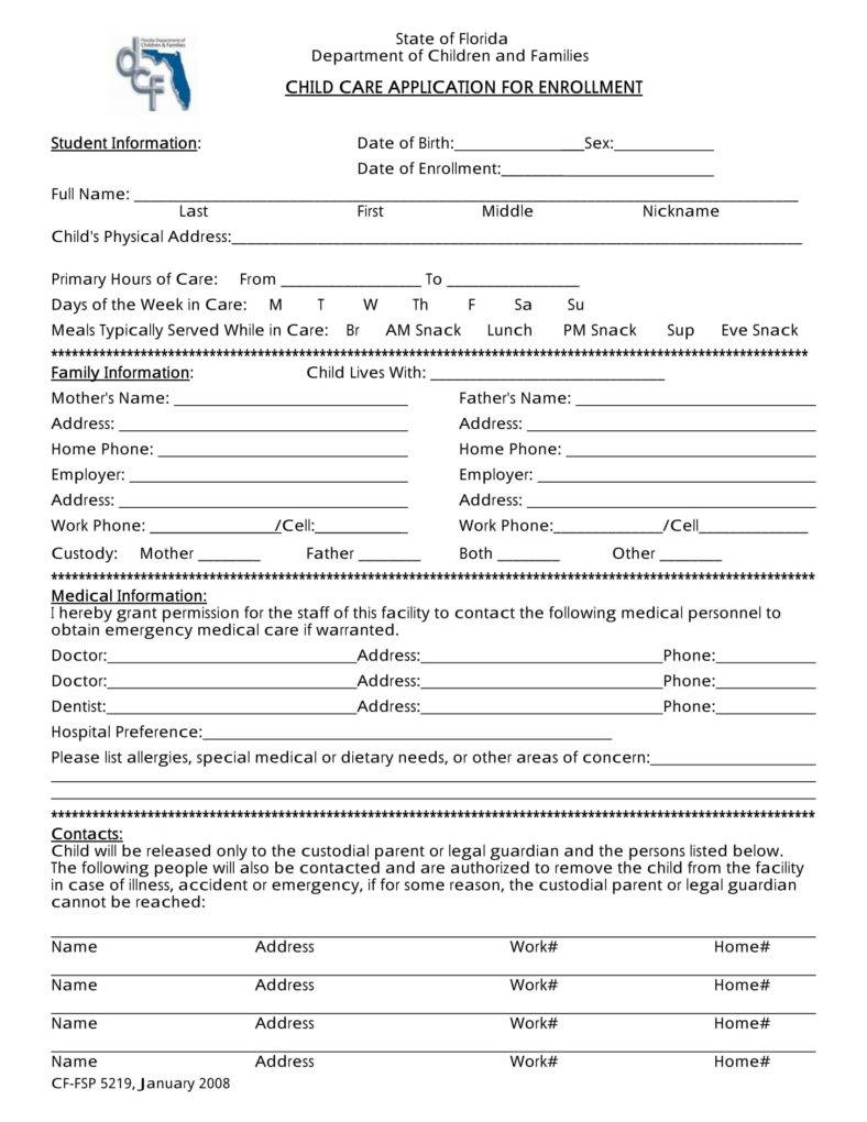 10+ Daycare Application Form Templates - PDF, DOC Format Download