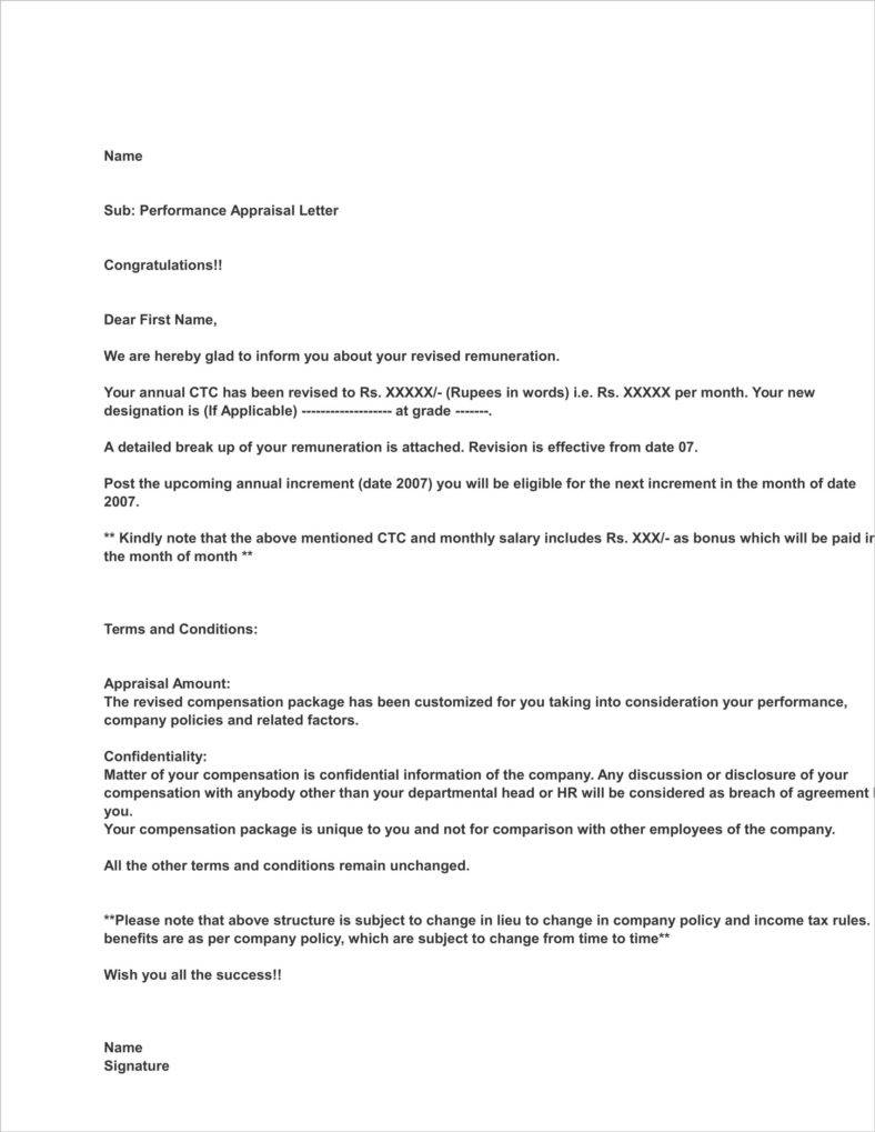 Performance Appraisal Sample Employee Performance Letter PDF Template