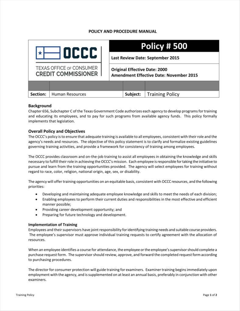 Training Policy SampleTemplates