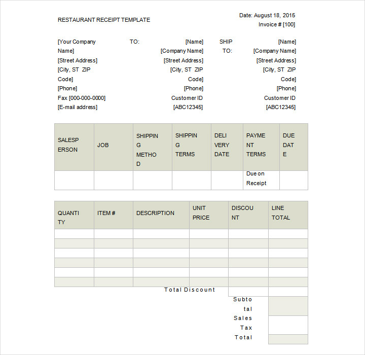 19+ Restaurant Receipt Templates - Free PDF, DOC Format Download